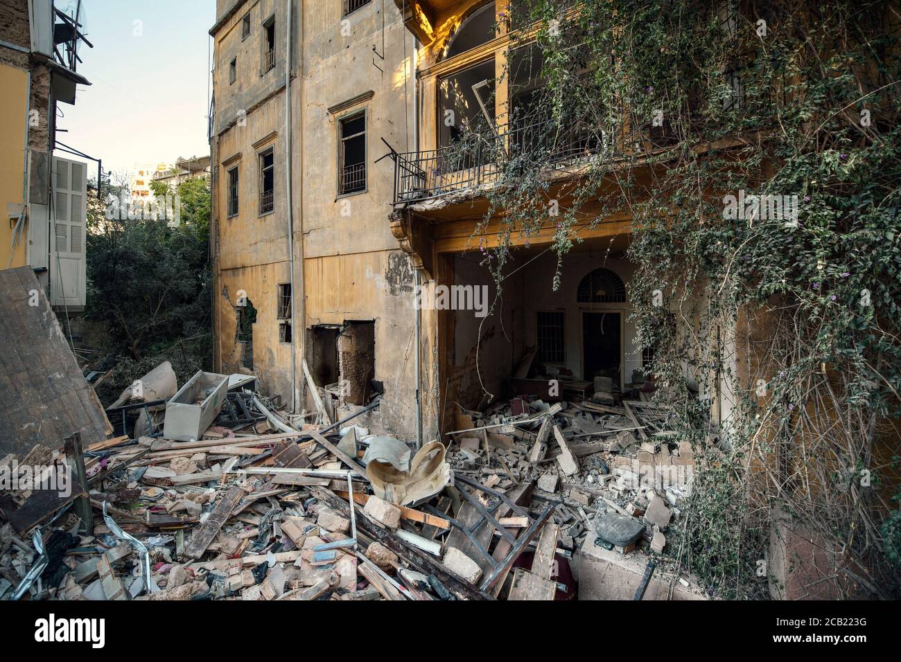 Beirut, Lebanon - August 05 2020: View of destroyed buildings as the ...
