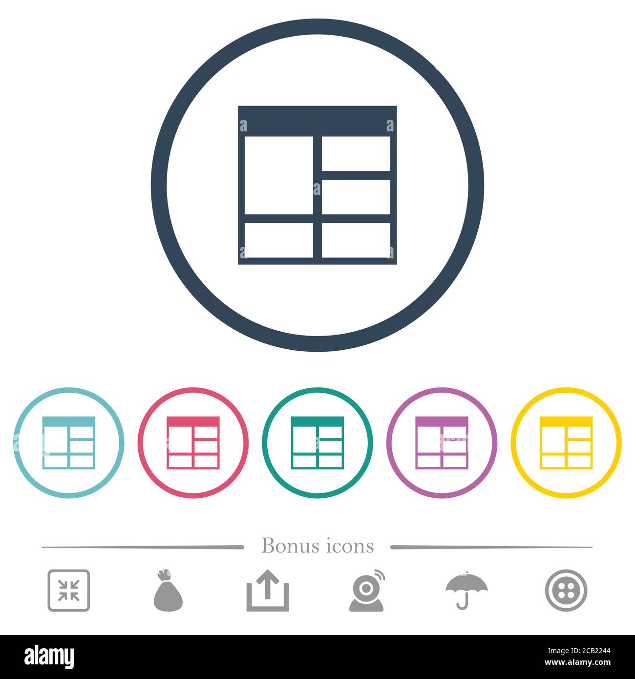 Spreadsheet vertically merge table cells flat color icons in round outlines. 6 bonus icons ...