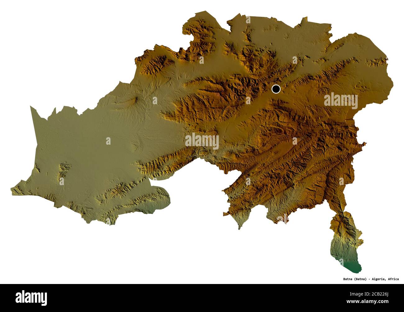 Shape of Batna, province of Algeria, with its capital isolated on white ...