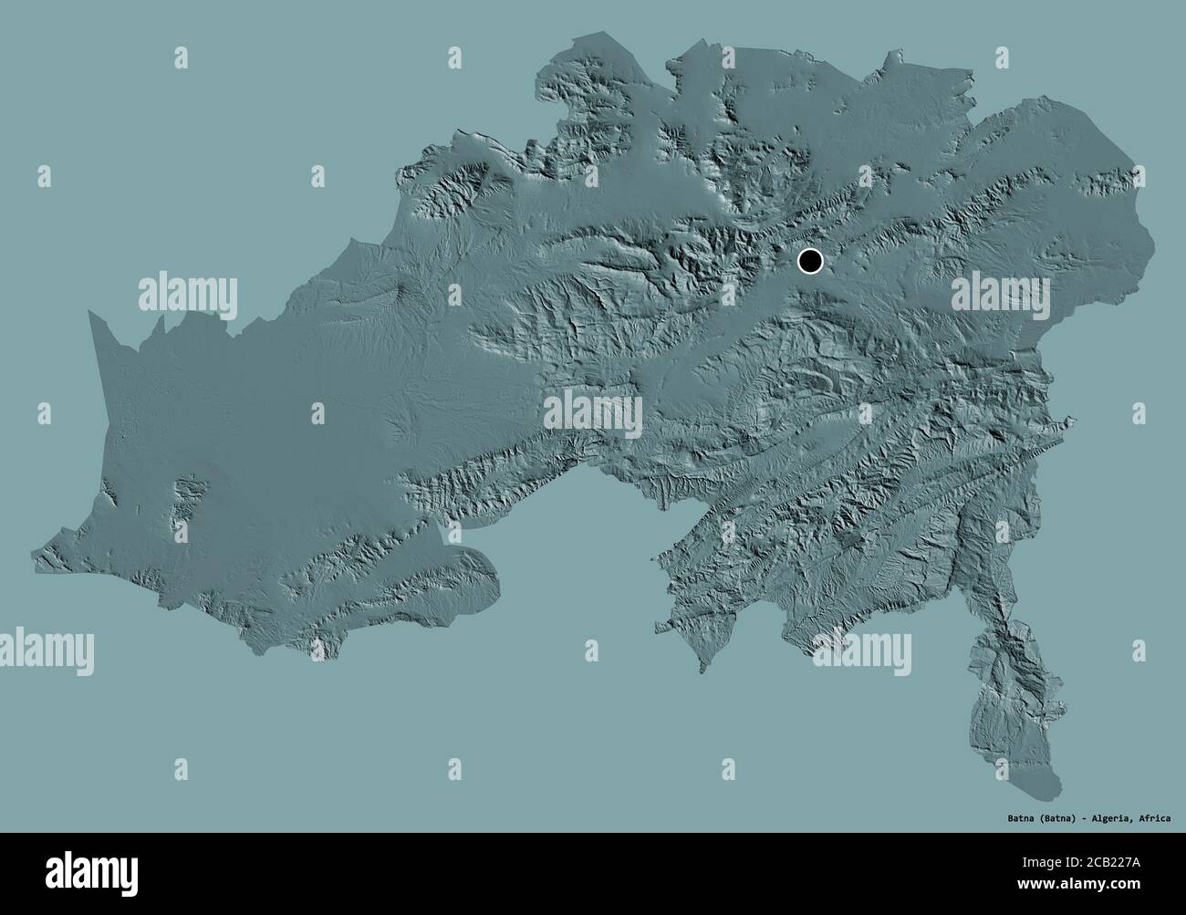 Shape of Batna, province of Algeria, with its capital isolated on a ...