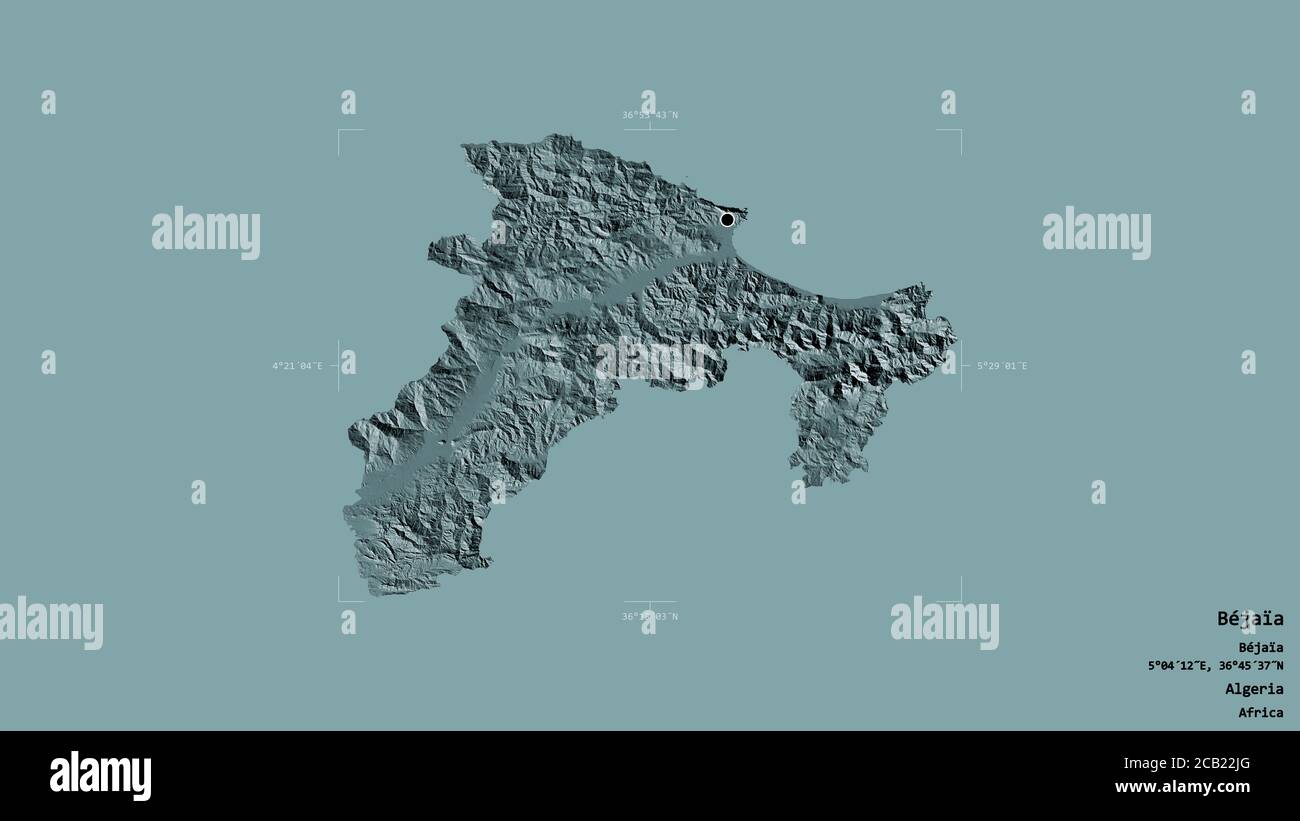 Area of Béjaïa, province of Algeria, isolated on a solid background in ...