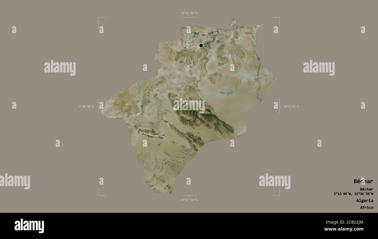 Area of Béchar, province of Algeria, isolated on a solid background in ...
