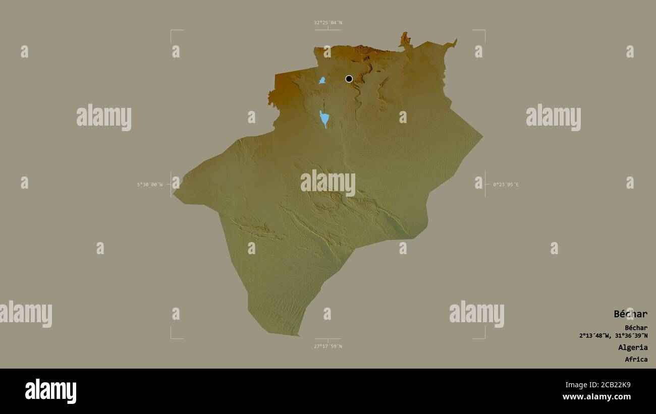Area of Béchar, province of Algeria, isolated on a solid background in ...