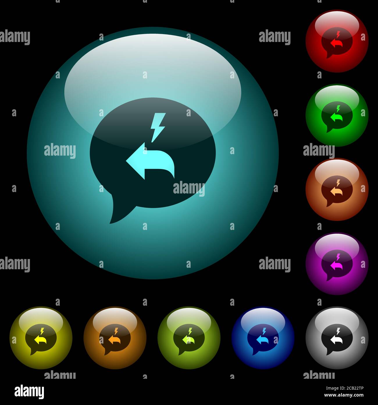 Quick reply message icons in color illuminated spherical glass buttons ...