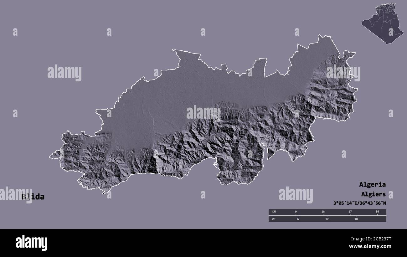 Shape of Blida, province of Algeria, with its capital isolated on solid ...
