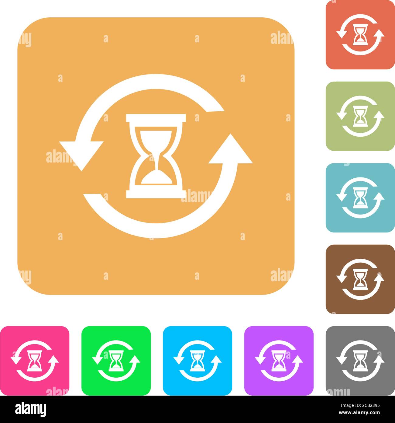Reload symbol with sandglass flat icons on rounded square vivid color ...