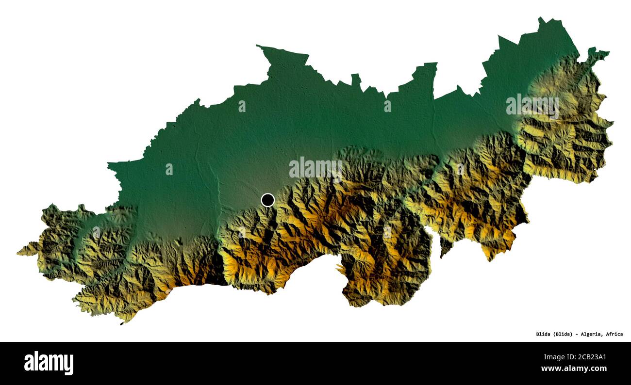 Shape of Blida, province of Algeria, with its capital isolated on white ...