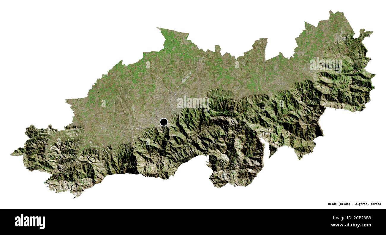 Shape of Blida, province of Algeria, with its capital isolated on white ...