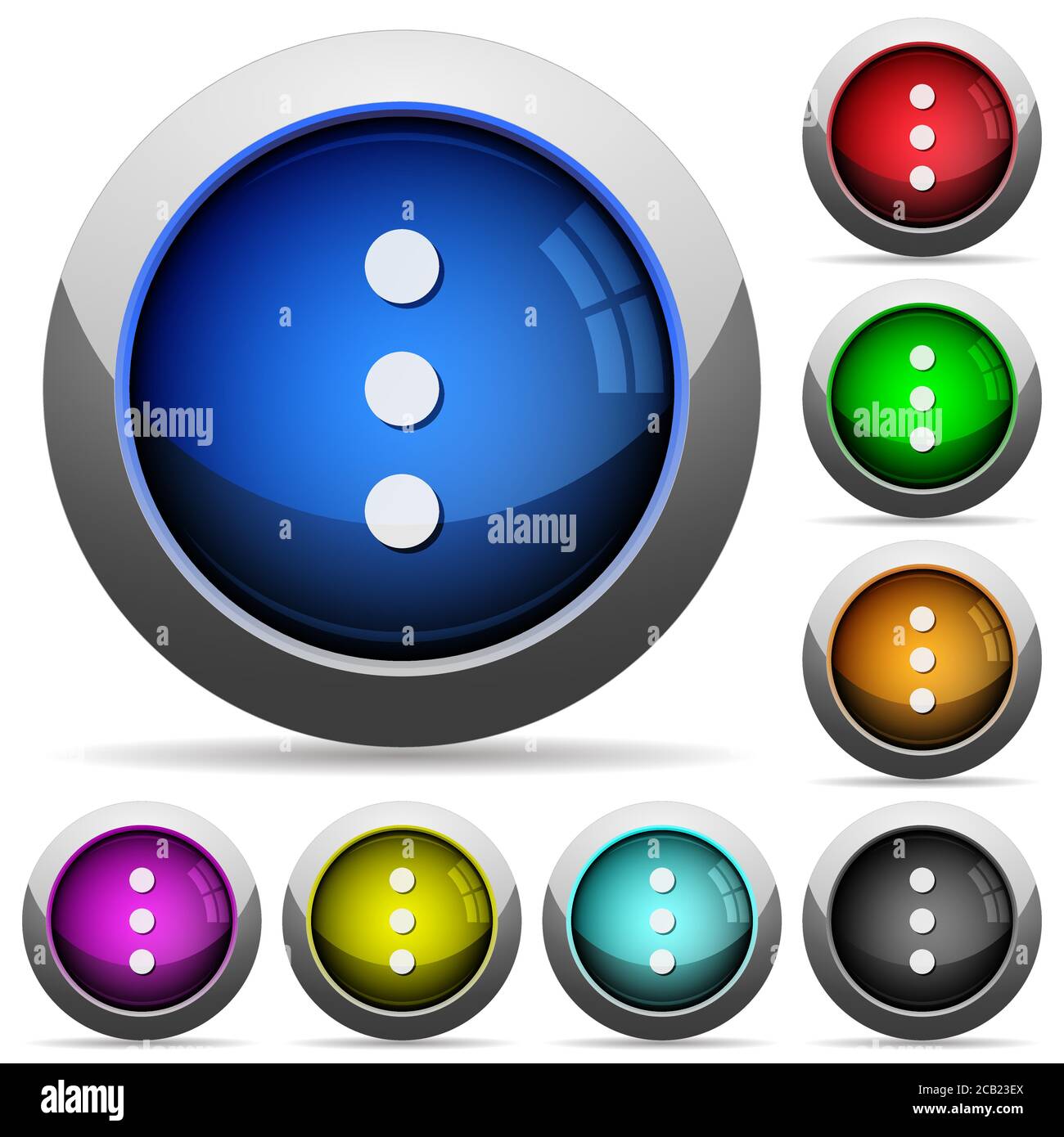 More options icons in round glossy buttons with steel frames Stock ...