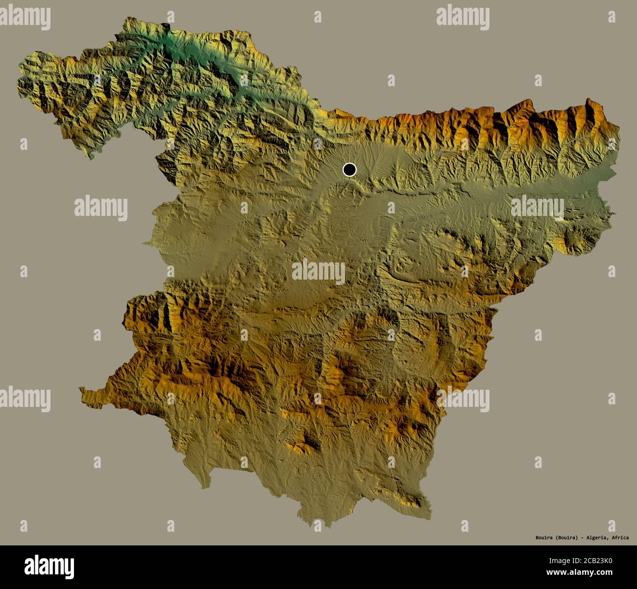 Shape of Bouira, province of Algeria, with its capital isolated on a ...