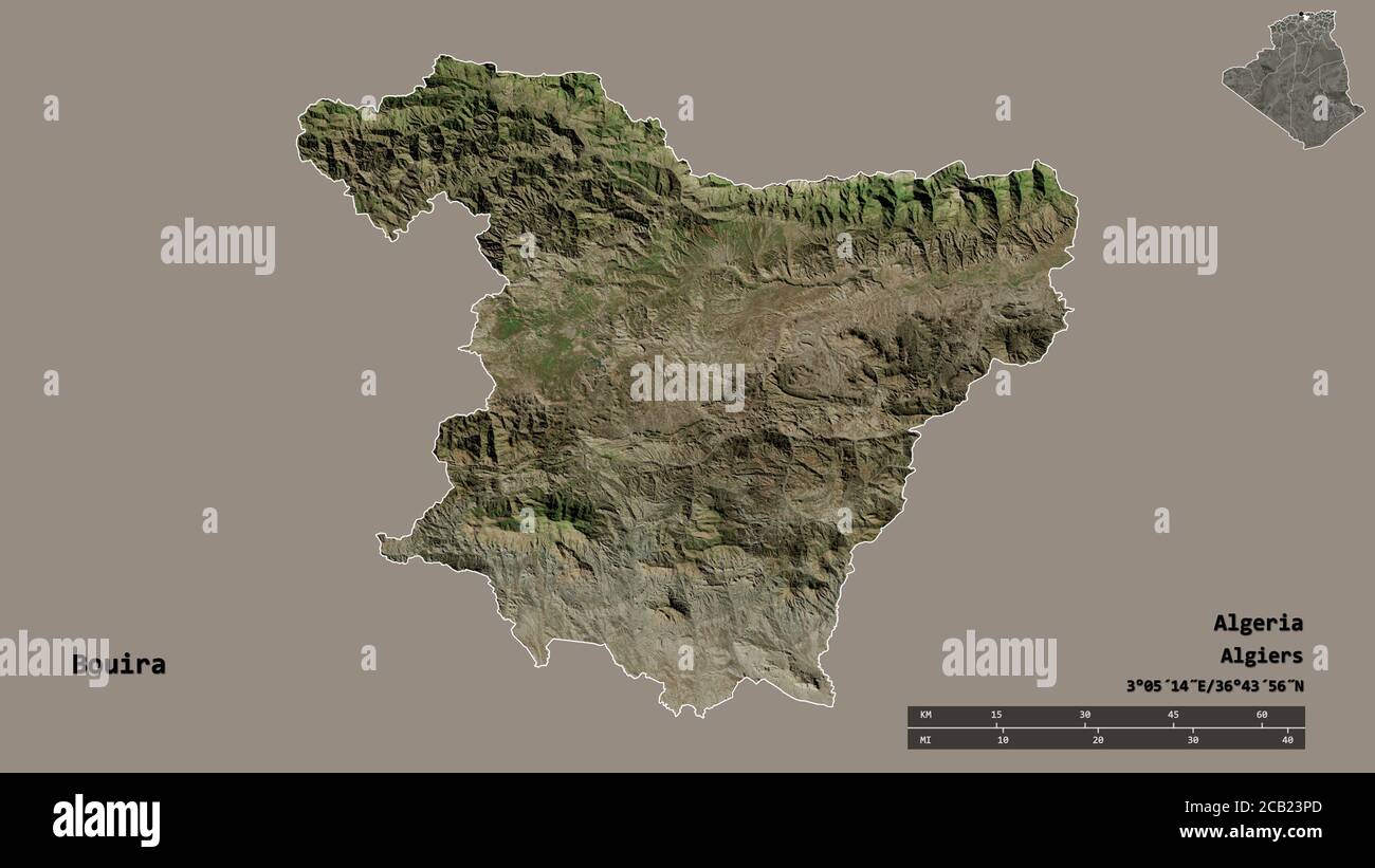 Shape of Bouira, province of Algeria, with its capital isolated on ...