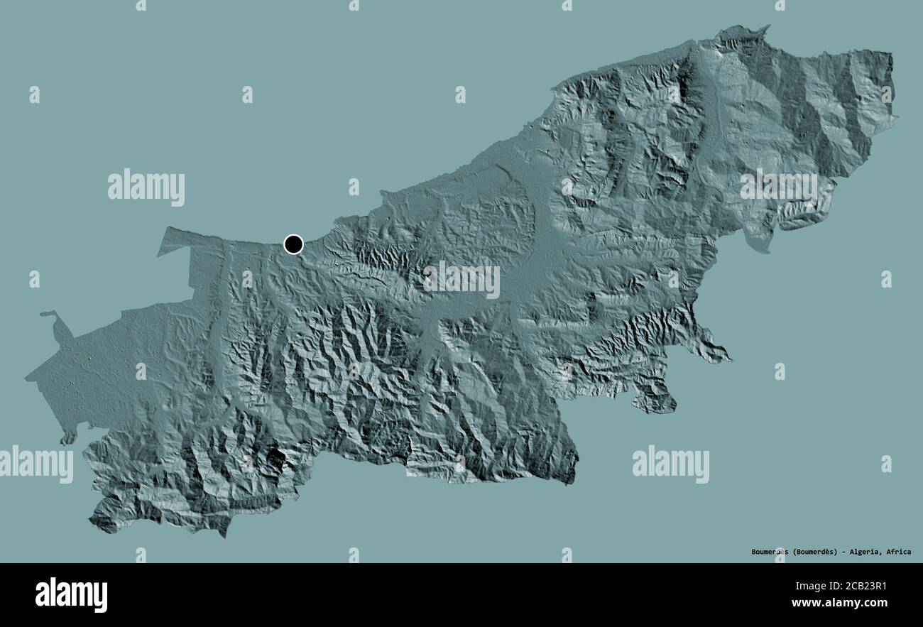 Shape of Boumerdès, province of Algeria, with its capital isolated on a ...