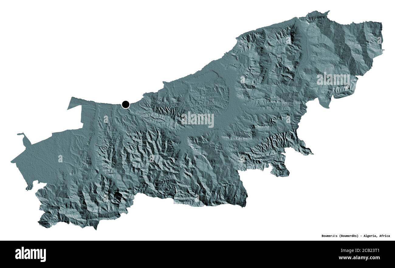 Shape of Boumerdès, province of Algeria, with its capital isolated on ...