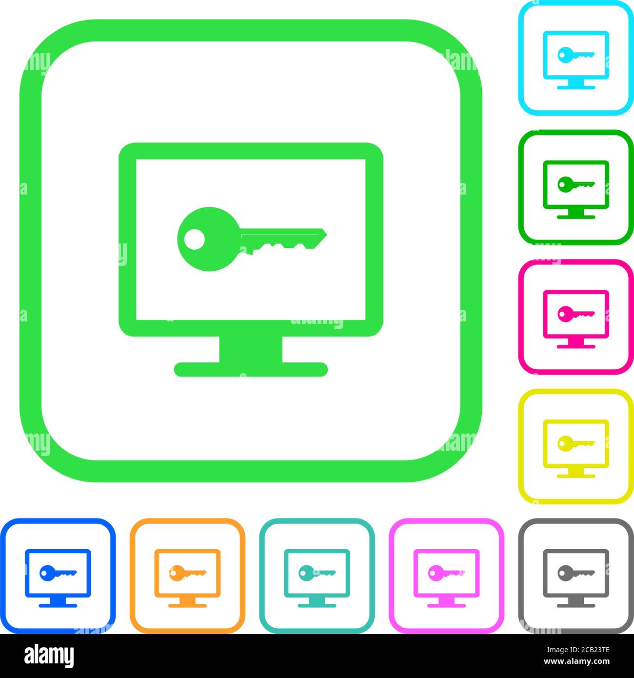 Secure desktop vivid colored flat icons in curved borders on white ...