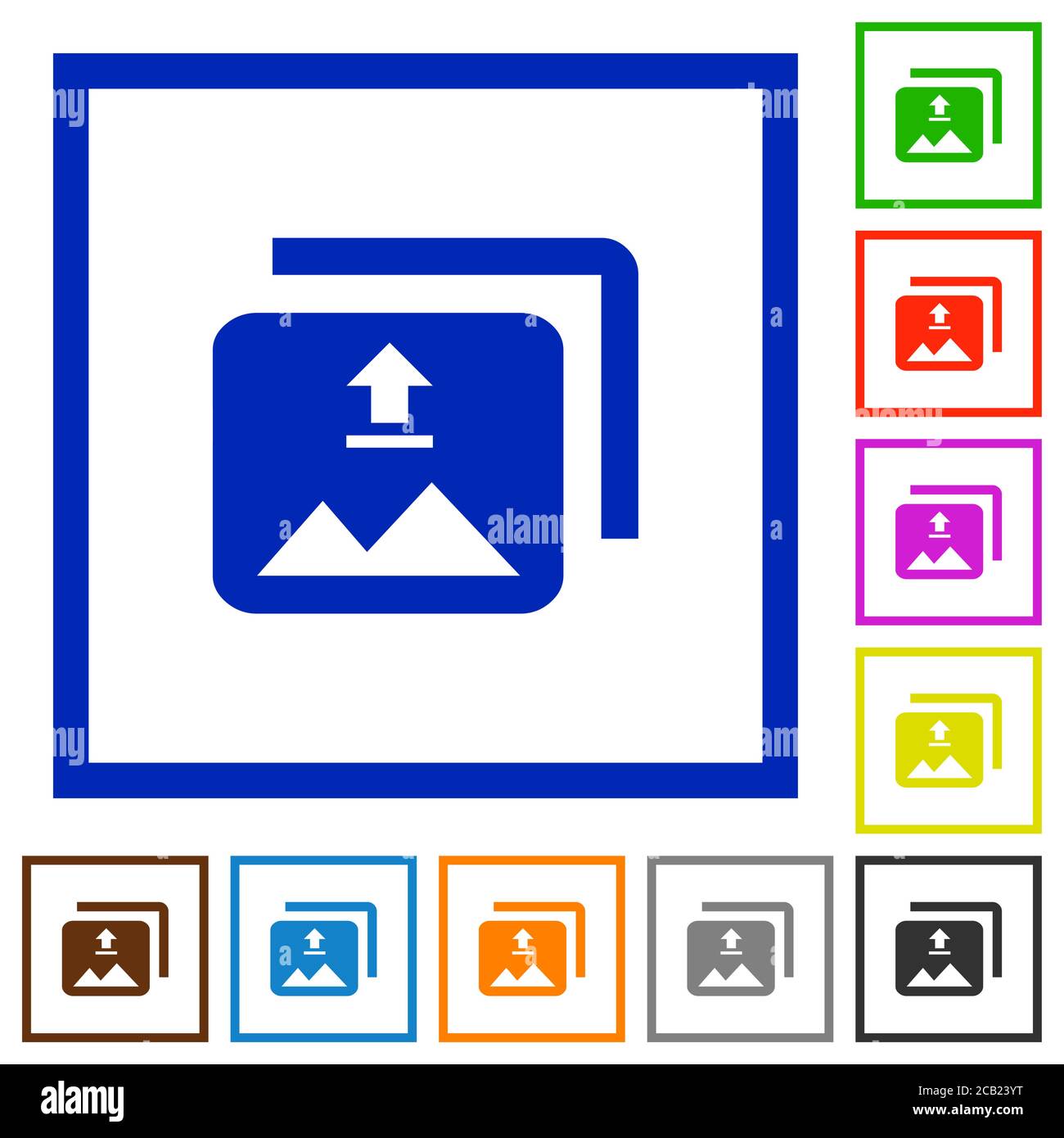 Upload multiple images flat color icons in square frames on white ...
