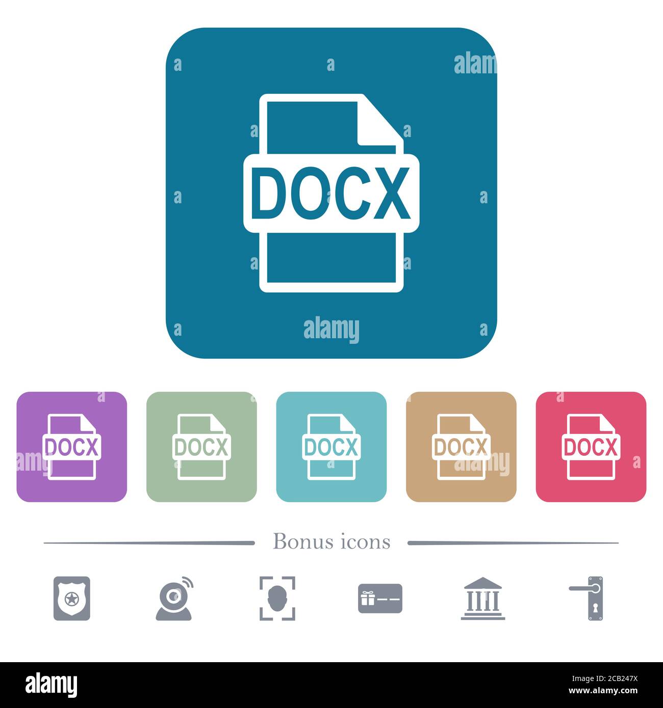 DOCX file format white flat icons on color rounded square backgrounds ...