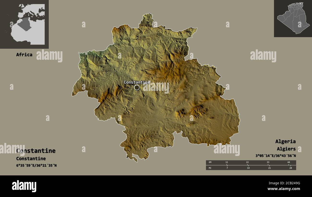 Shape of Constantine, province of Algeria, and its capital. Distance ...