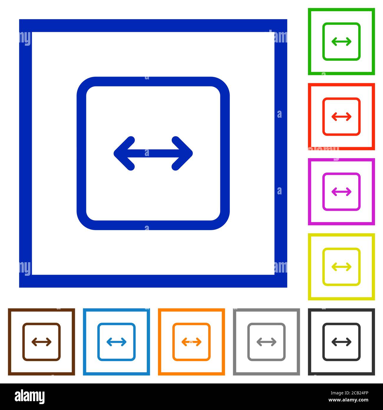 Adjust object width flat color icons in square frames on white ...