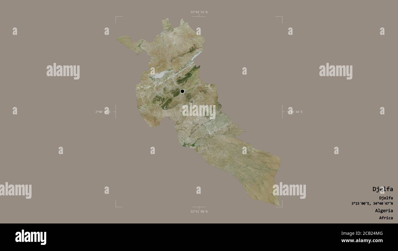 Area of Djelfa, province of Algeria, isolated on a solid background in ...