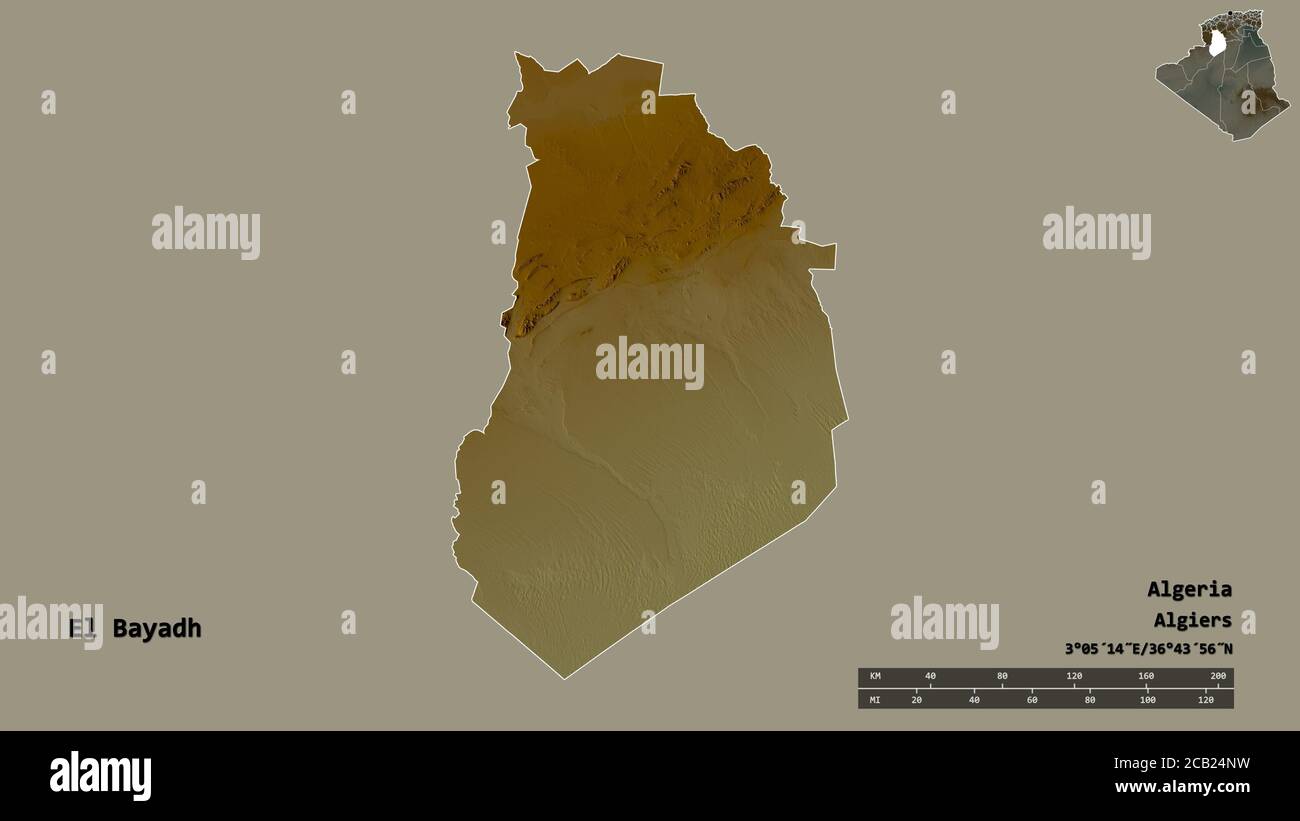 Shape of El Bayadh, province of Algeria, with its capital isolated on ...