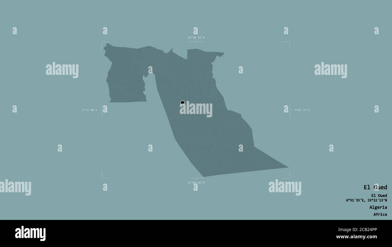 Area of El Oued, province of Algeria, isolated on a solid background in ...