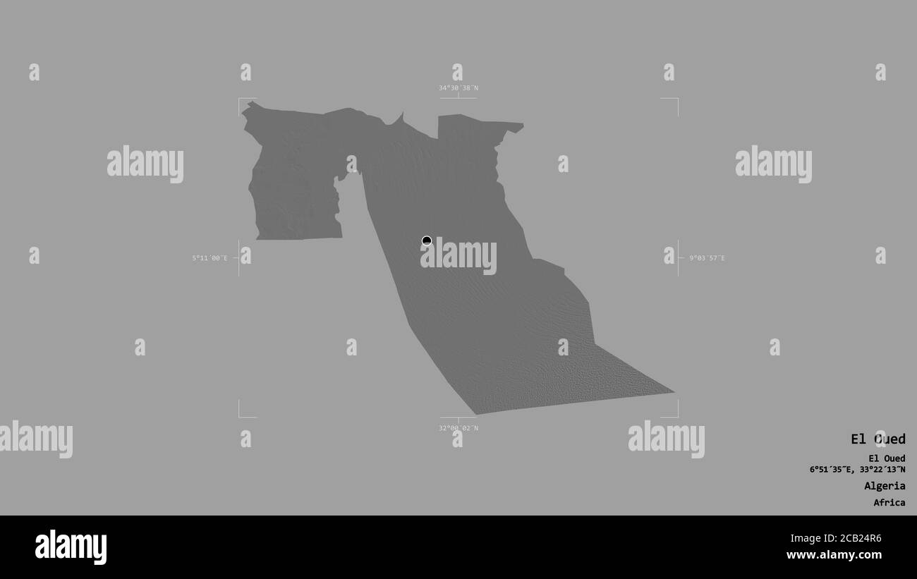 Area of El Oued, province of Algeria, isolated on a solid background in ...