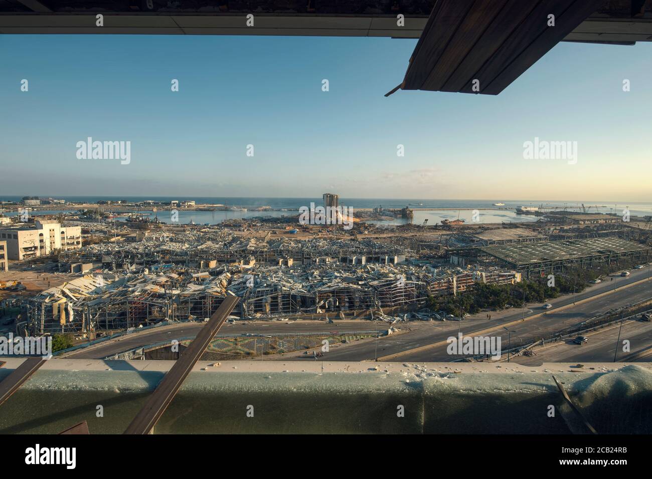 Beirut, Lebanon - August 05 2020: view of Beirut Port completely ...