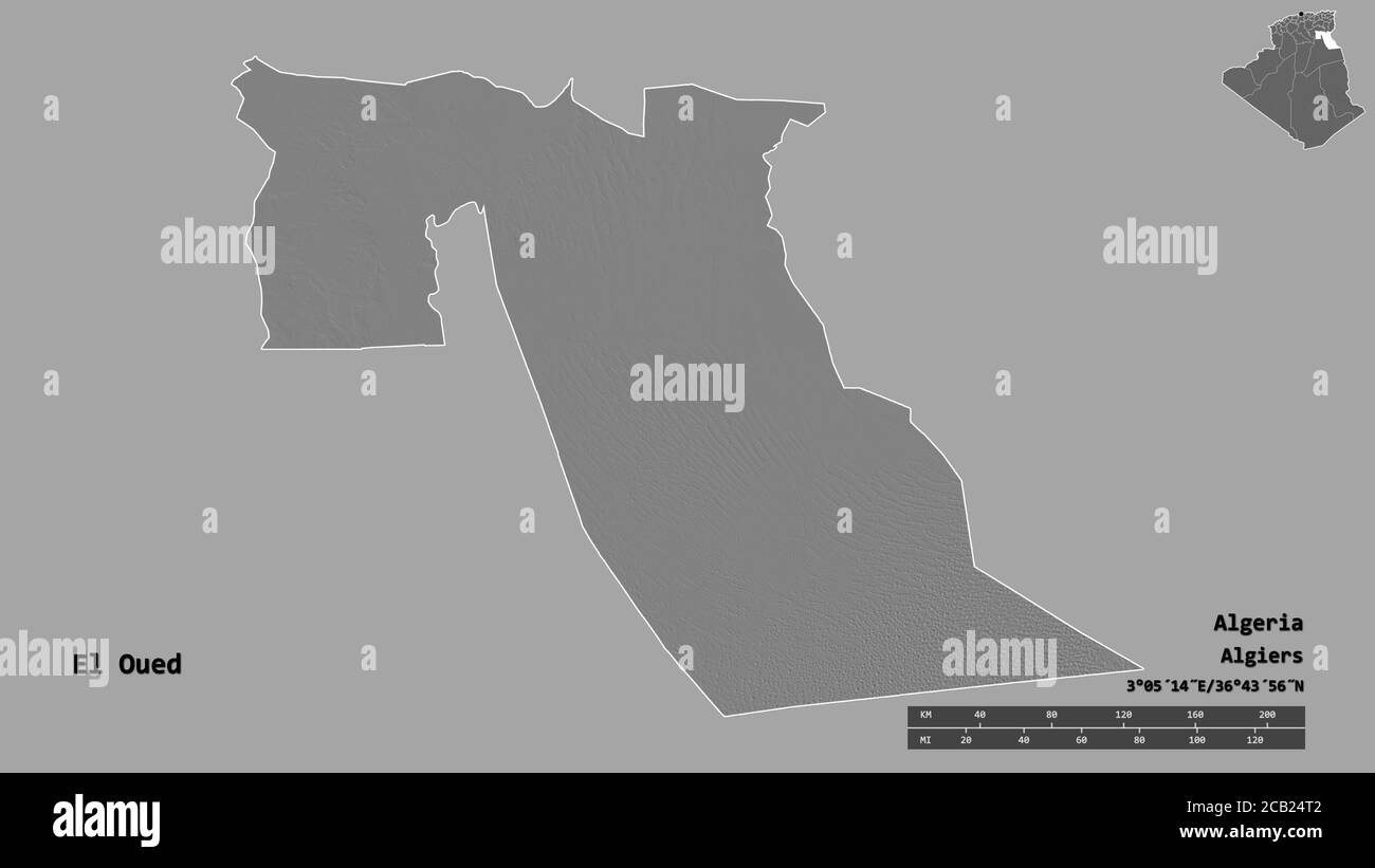 Shape of El Oued, province of Algeria, with its capital isolated on ...