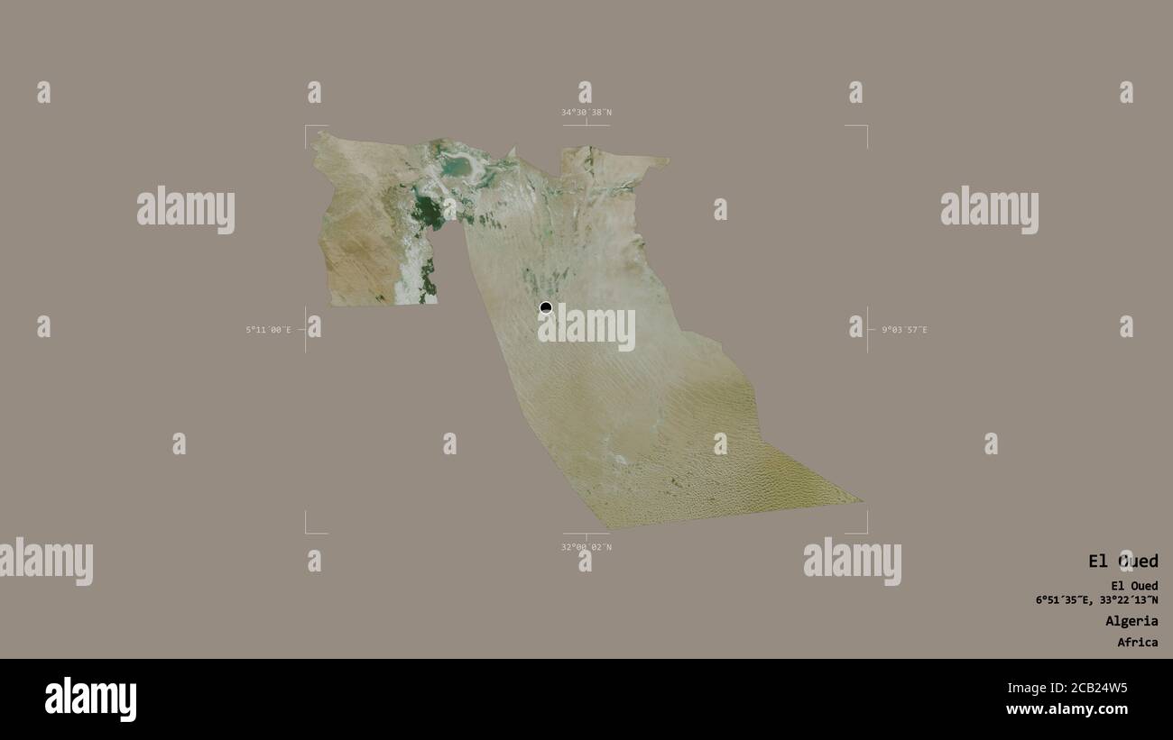 Area of El Oued, province of Algeria, isolated on a solid background in ...