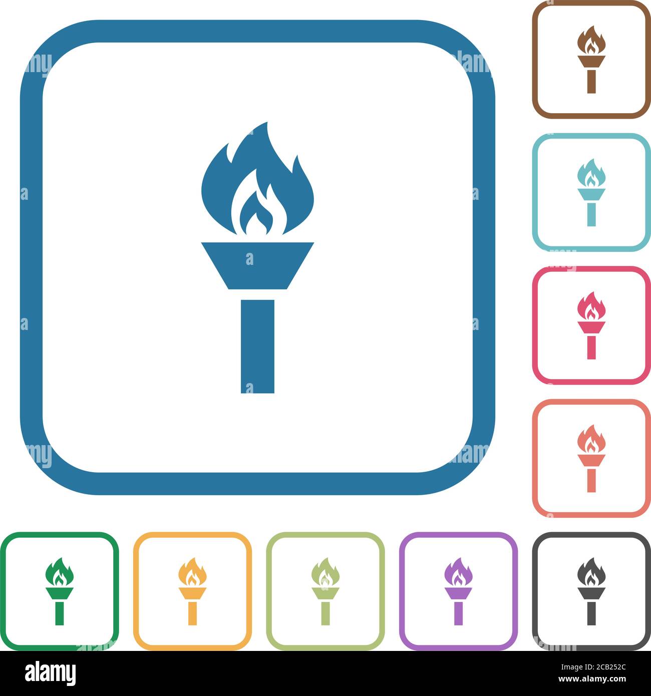 Torch simple icons in color rounded square frames on white background ...
