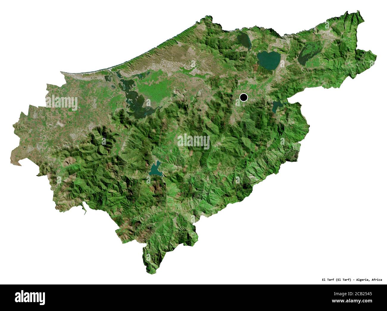 Shape of El Tarf, province of Algeria, with its capital isolated on ...
