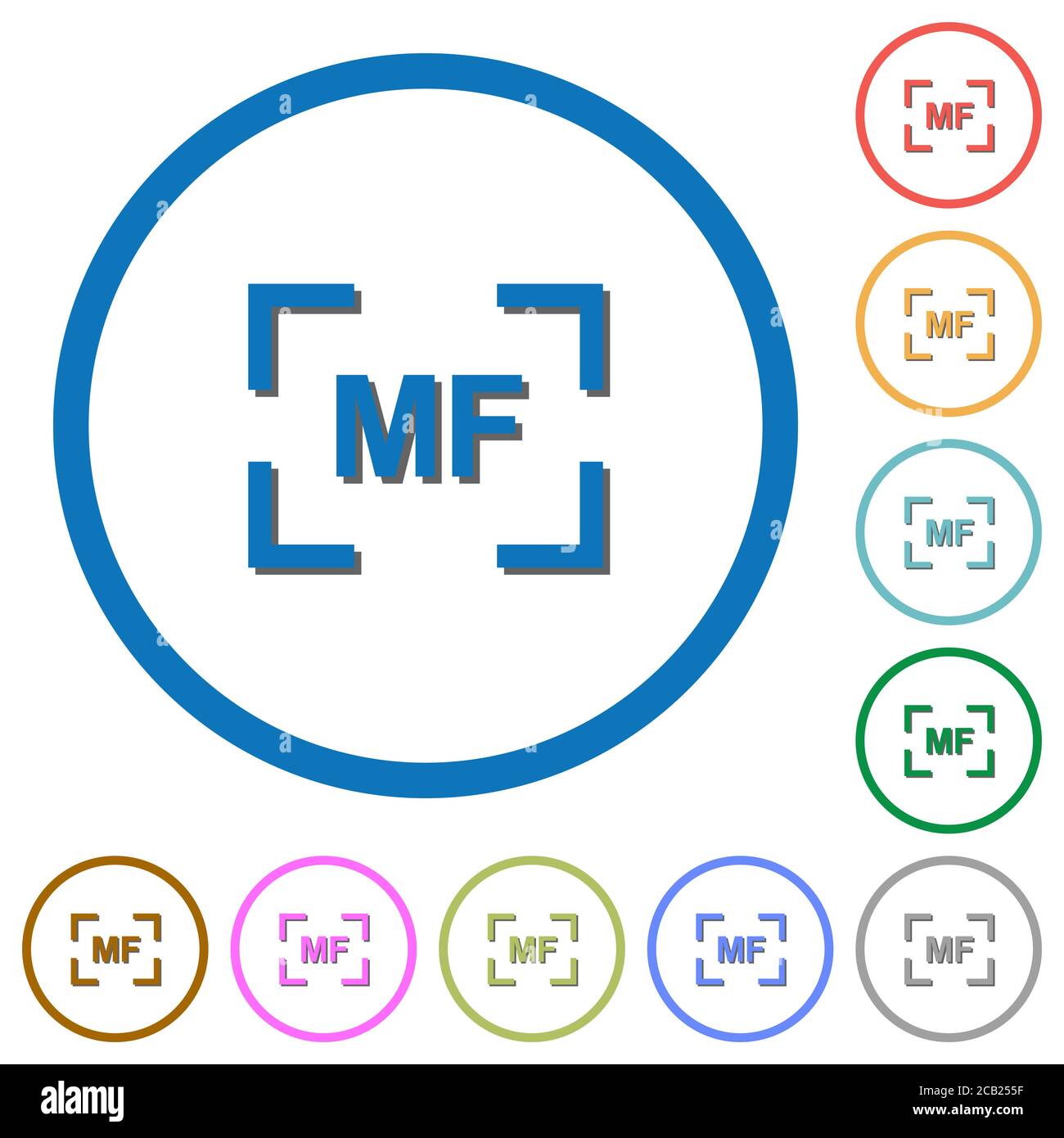 Camera manal focus mode flat color vector icons with shadows in round ...