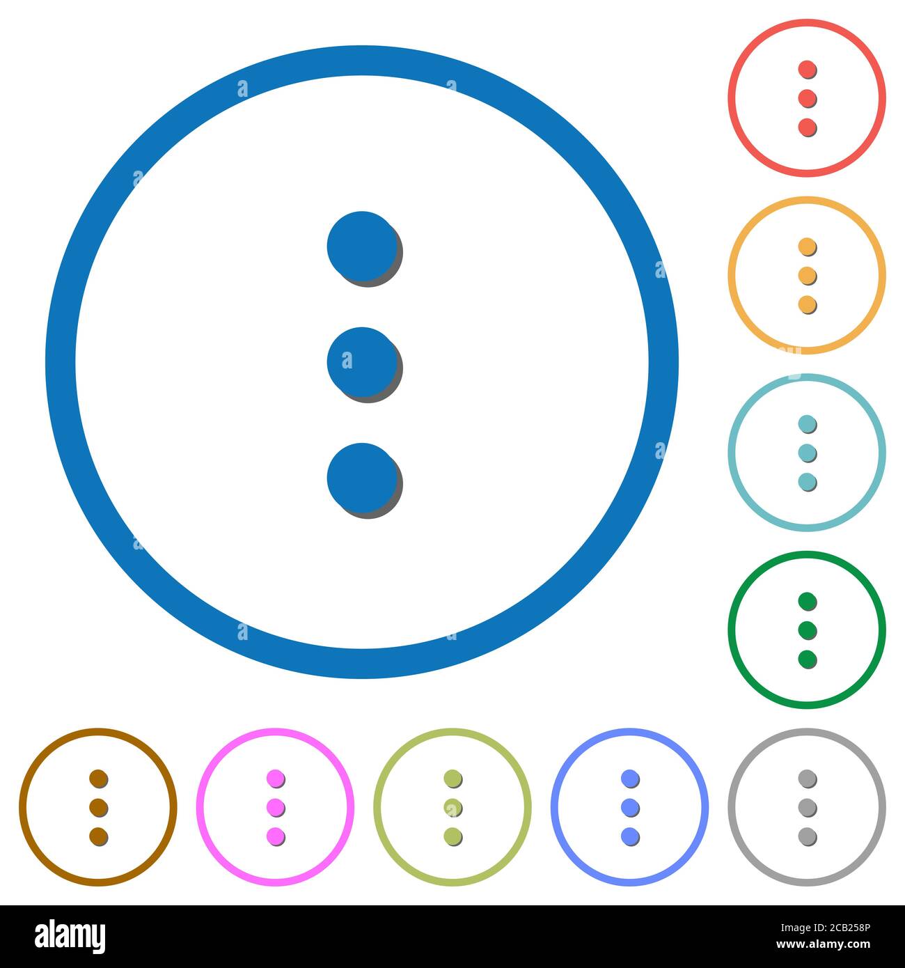 More options flat color vector icons with shadows in round outlines on ...