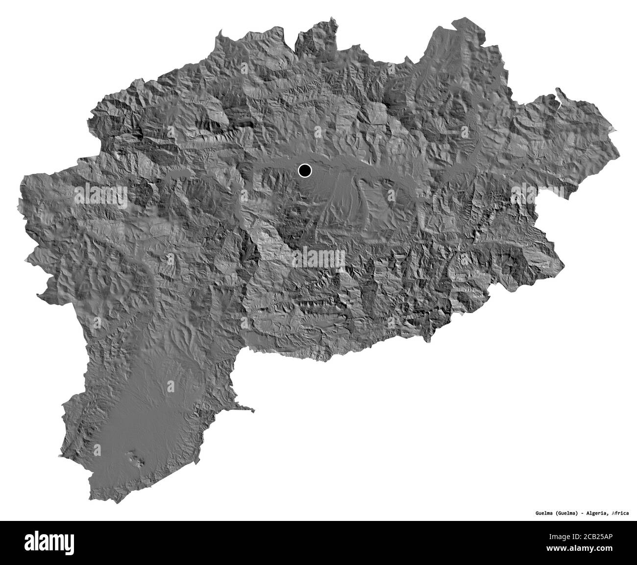 Shape of Guelma, province of Algeria, with its capital isolated on ...