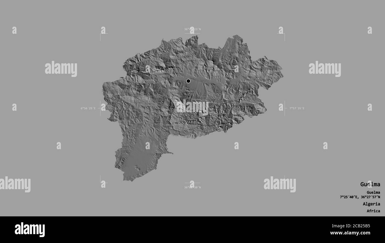 Area of Guelma, province of Algeria, isolated on a solid background in ...