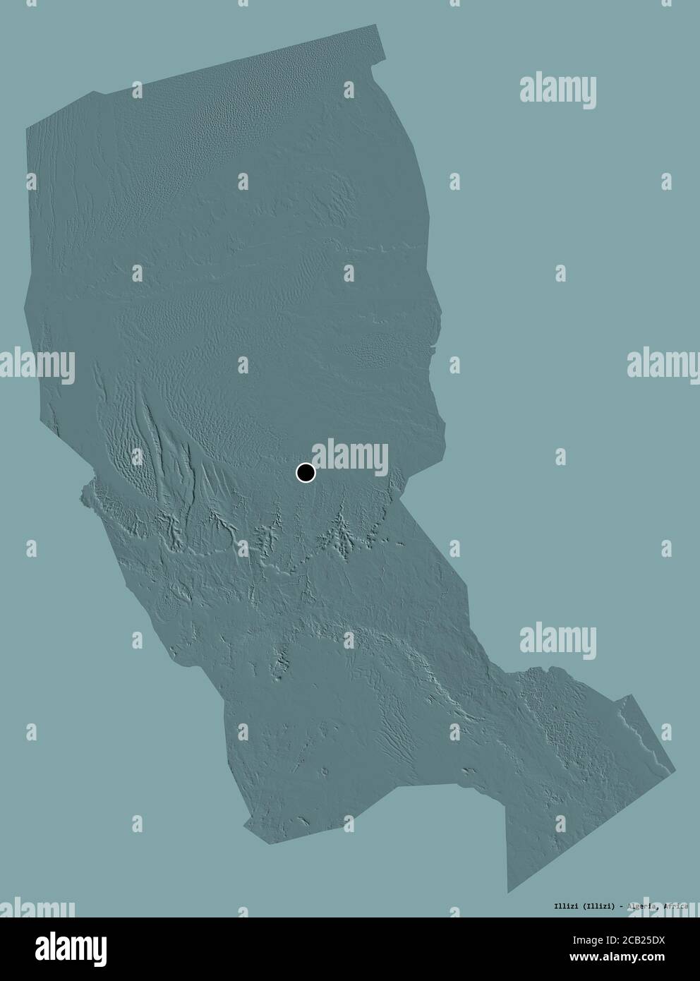 Shape of Illizi, province of Algeria, with its capital isolated on a ...