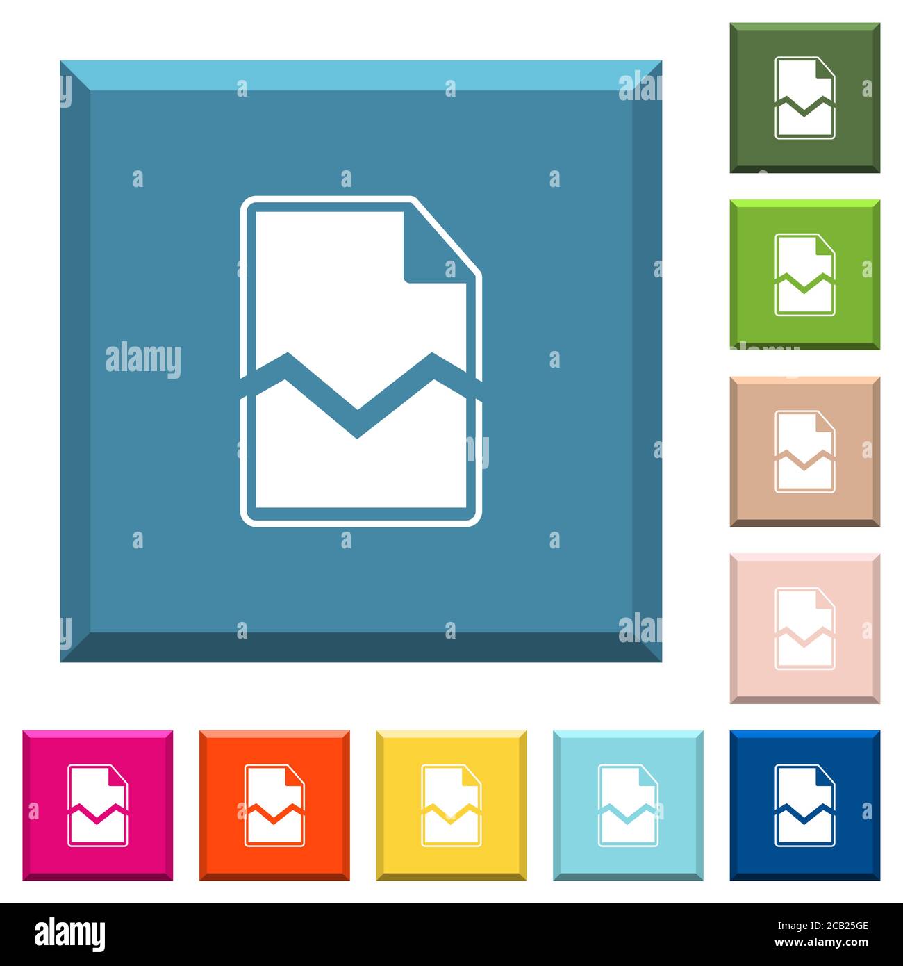 Broken page white icons on edged square buttons in various trendy ...