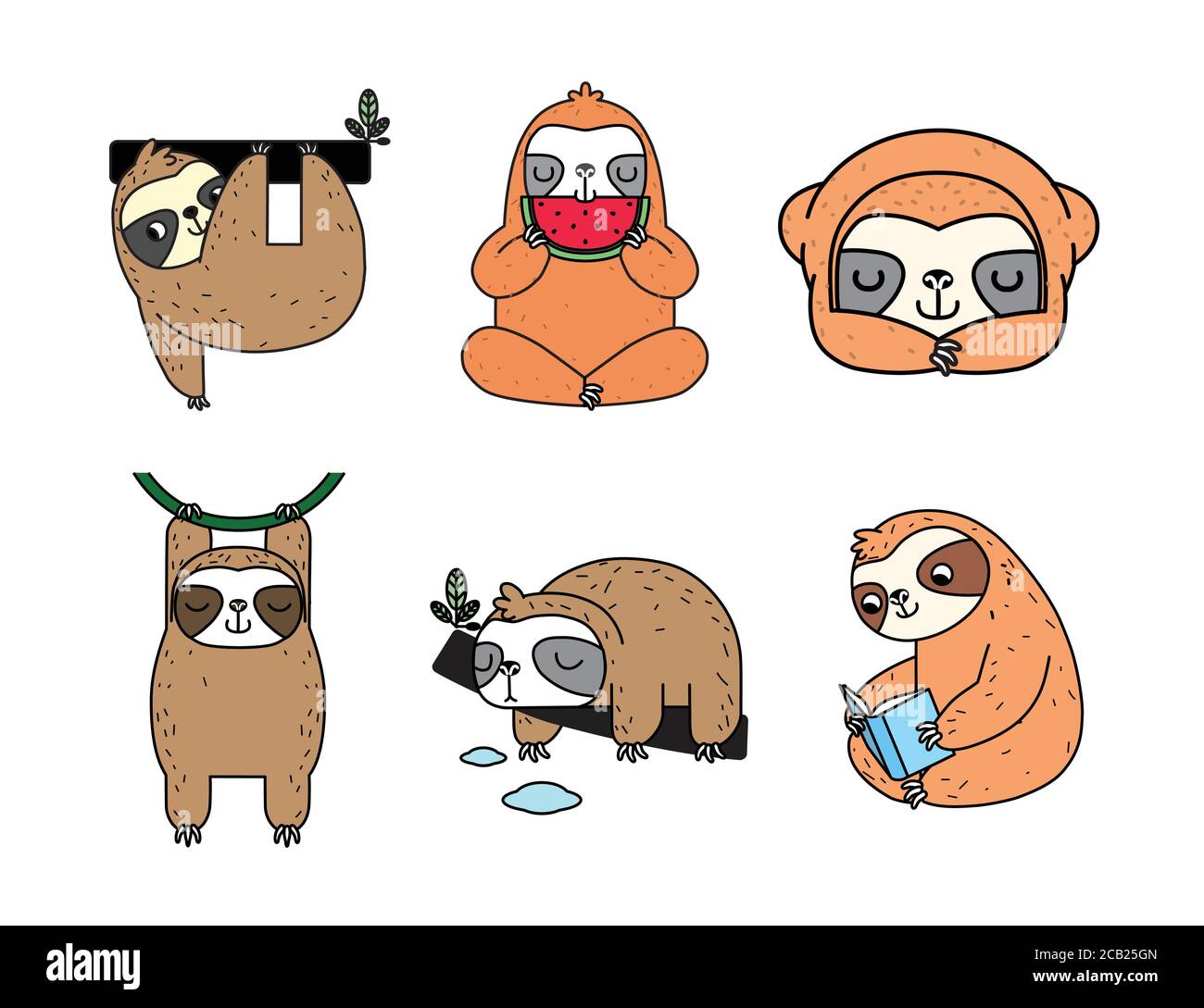 Set of Cute cartoon sloth vector graphic design. Adorable hand drawn ...