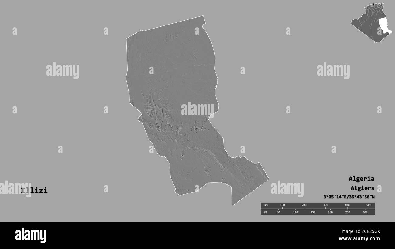Shape of Illizi, province of Algeria, with its capital isolated on ...