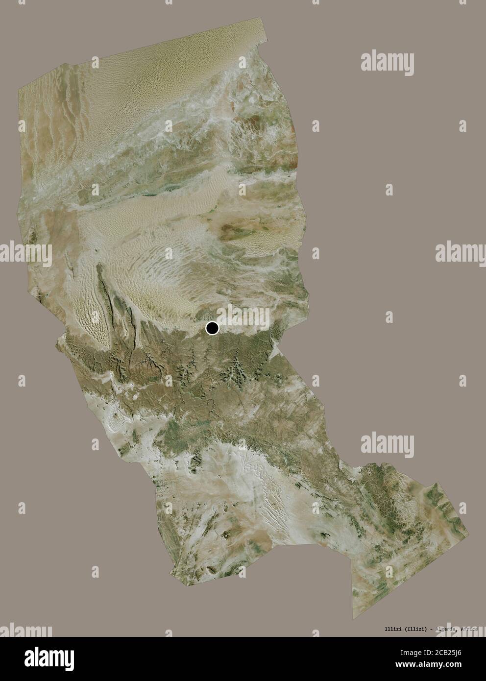 Shape of Illizi, province of Algeria, with its capital isolated on a ...