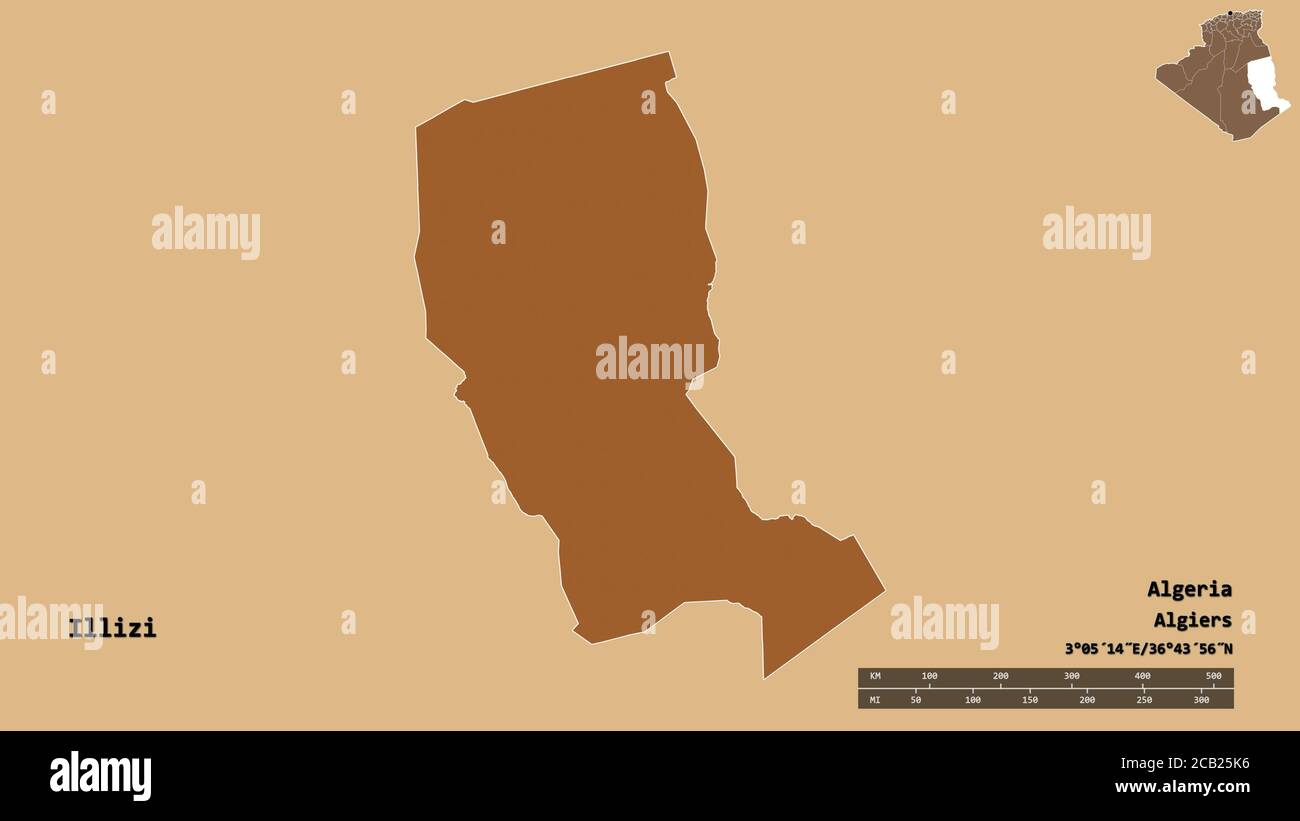 Shape of Illizi, province of Algeria, with its capital isolated on ...