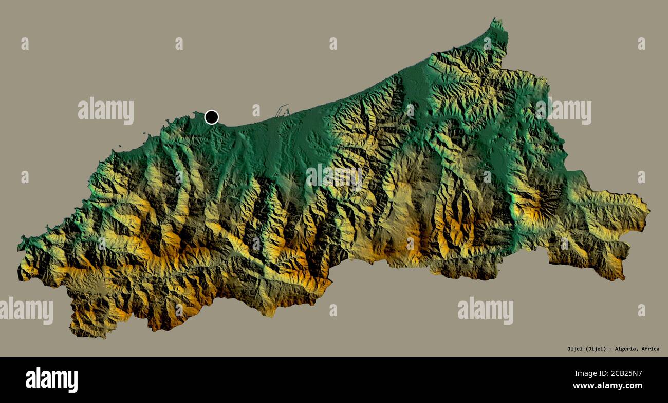 Shape of Jijel, province of Algeria, with its capital isolated on a ...
