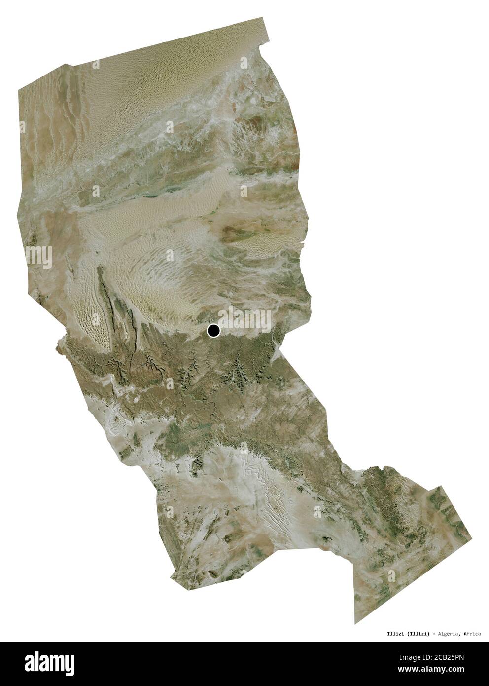 Shape of Illizi, province of Algeria, with its capital isolated on ...