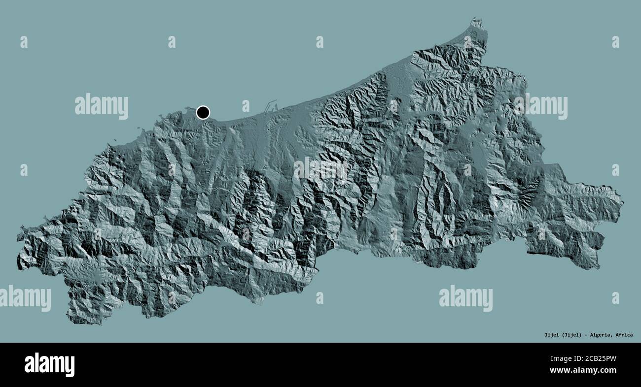Shape of Jijel, province of Algeria, with its capital isolated on a ...