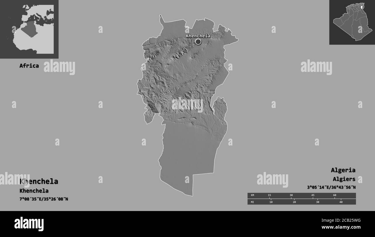 Shape of Khenchela, province of Algeria, and its capital. Distance ...