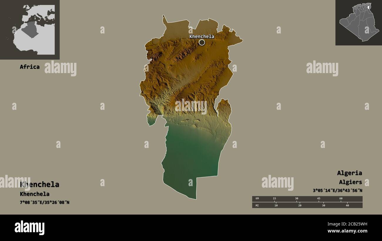 Shape of Khenchela, province of Algeria, and its capital. Distance ...