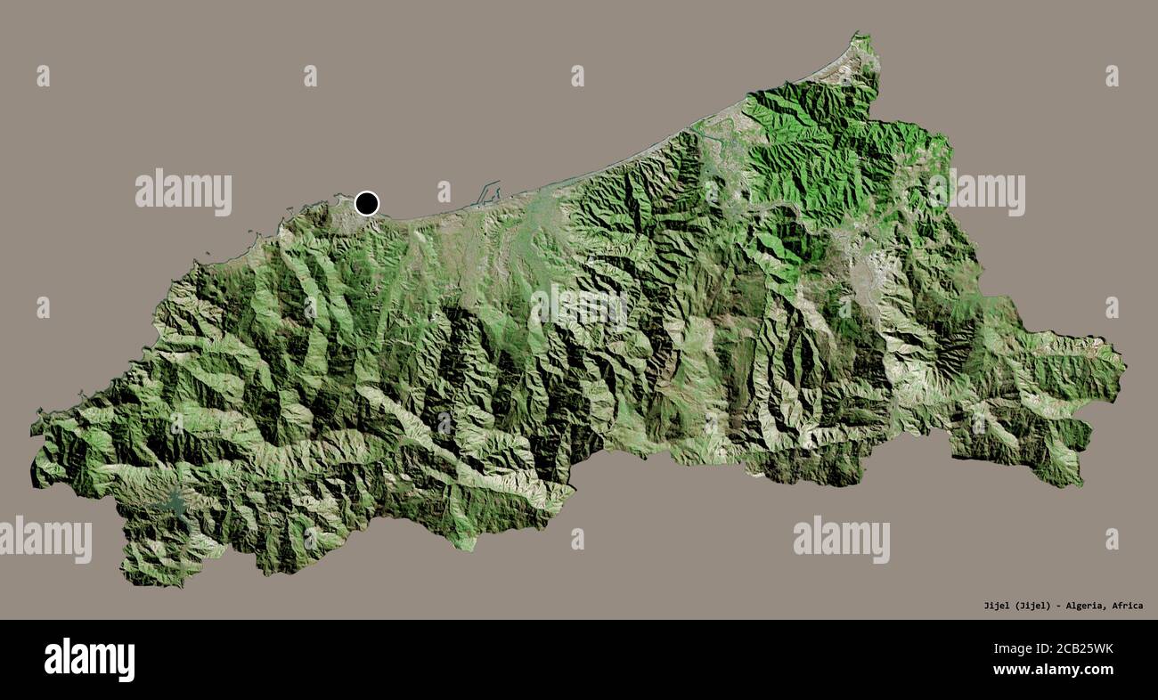 Shape of Jijel, province of Algeria, with its capital isolated on a ...