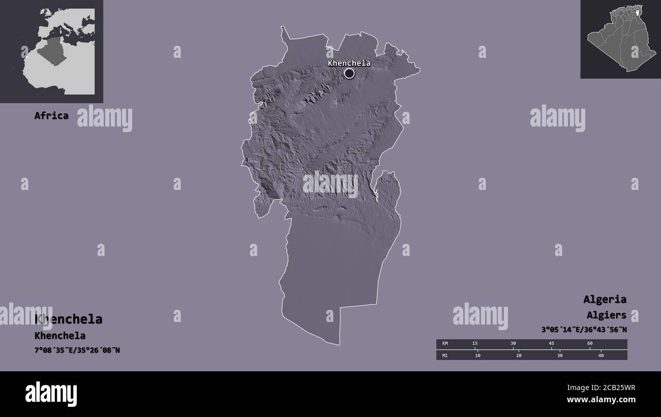 Shape of Khenchela, province of Algeria, and its capital. Distance ...