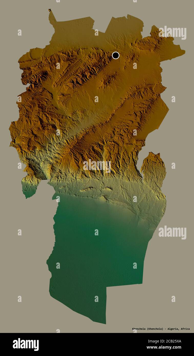 Shape of Khenchela, province of Algeria, with its capital isolated on a ...