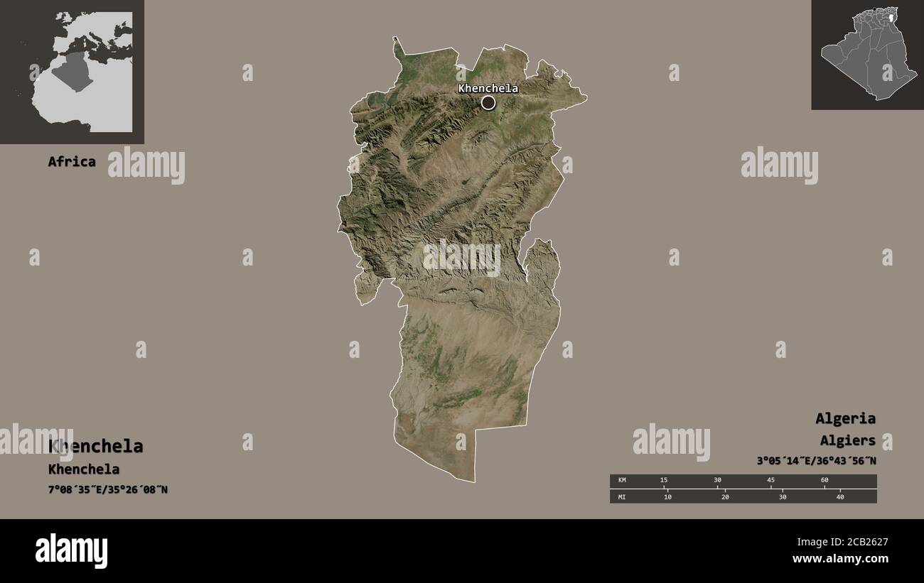 Shape of Khenchela, province of Algeria, and its capital. Distance ...